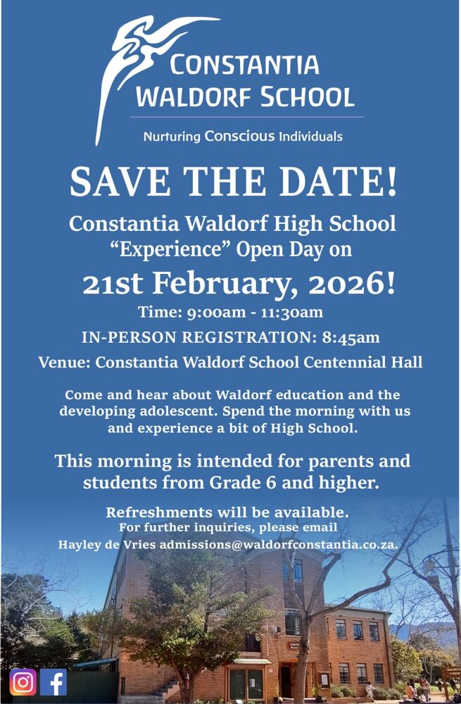 Save the Date HS Experience - Constantia Waldorf School
